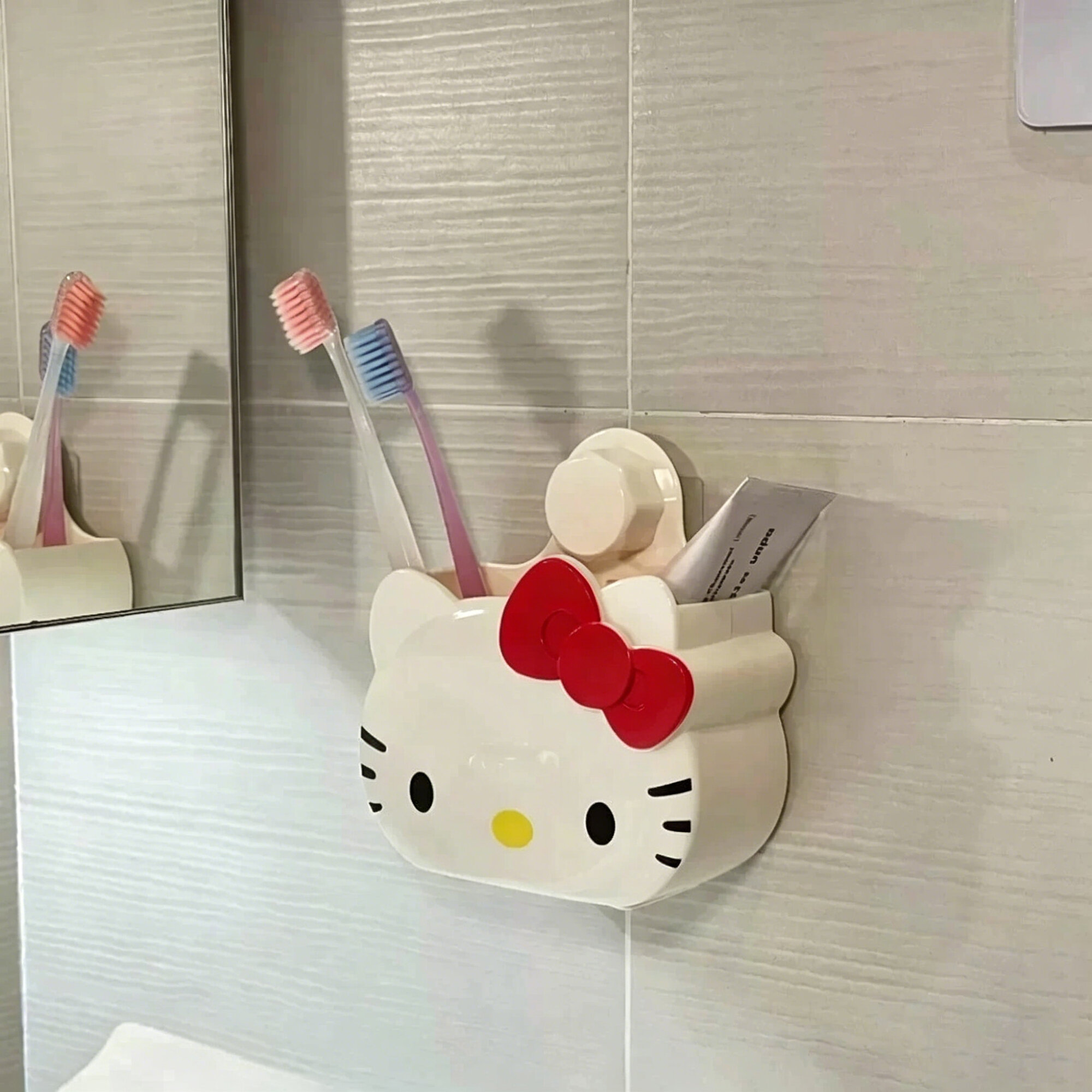 Держатель для зубных щеток"Hello Kitty" / "Хелло Китти" , Полка для ванной с дренажем, без сверления