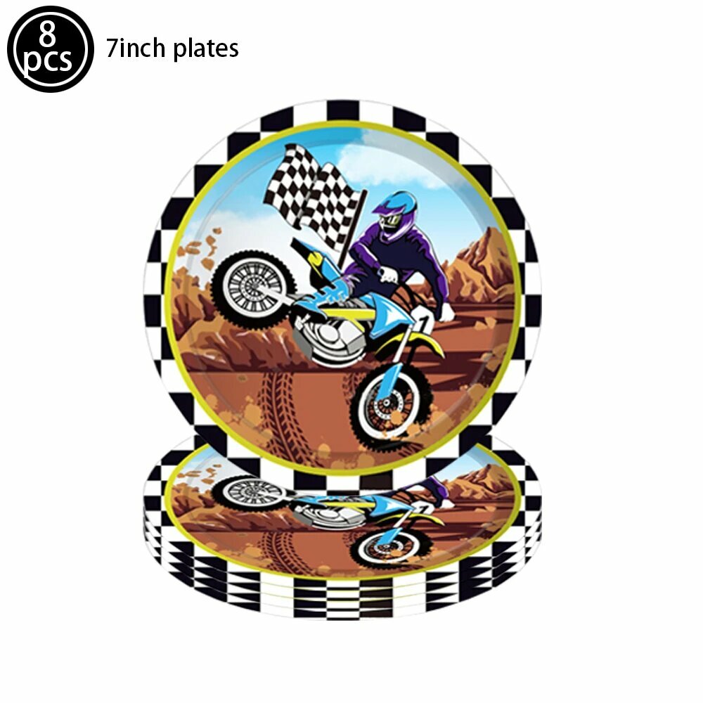 Тарелки для вечеринки Motocross, 8 шт, 7 дюймов, цвет: темный хаки