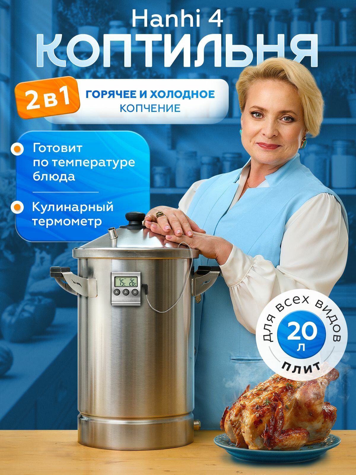 Коптильня горячего и холодного копчения Hanhi 4 с выносным щупом