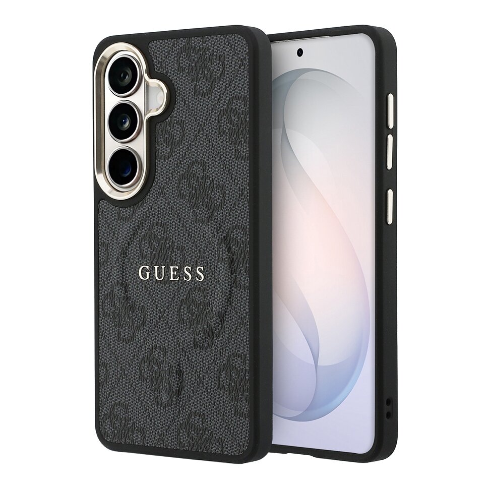 Guess чехол с MagSafe для Galaxy S26, PU кожа с узором 4G, Classic metal logo & Camera, черный