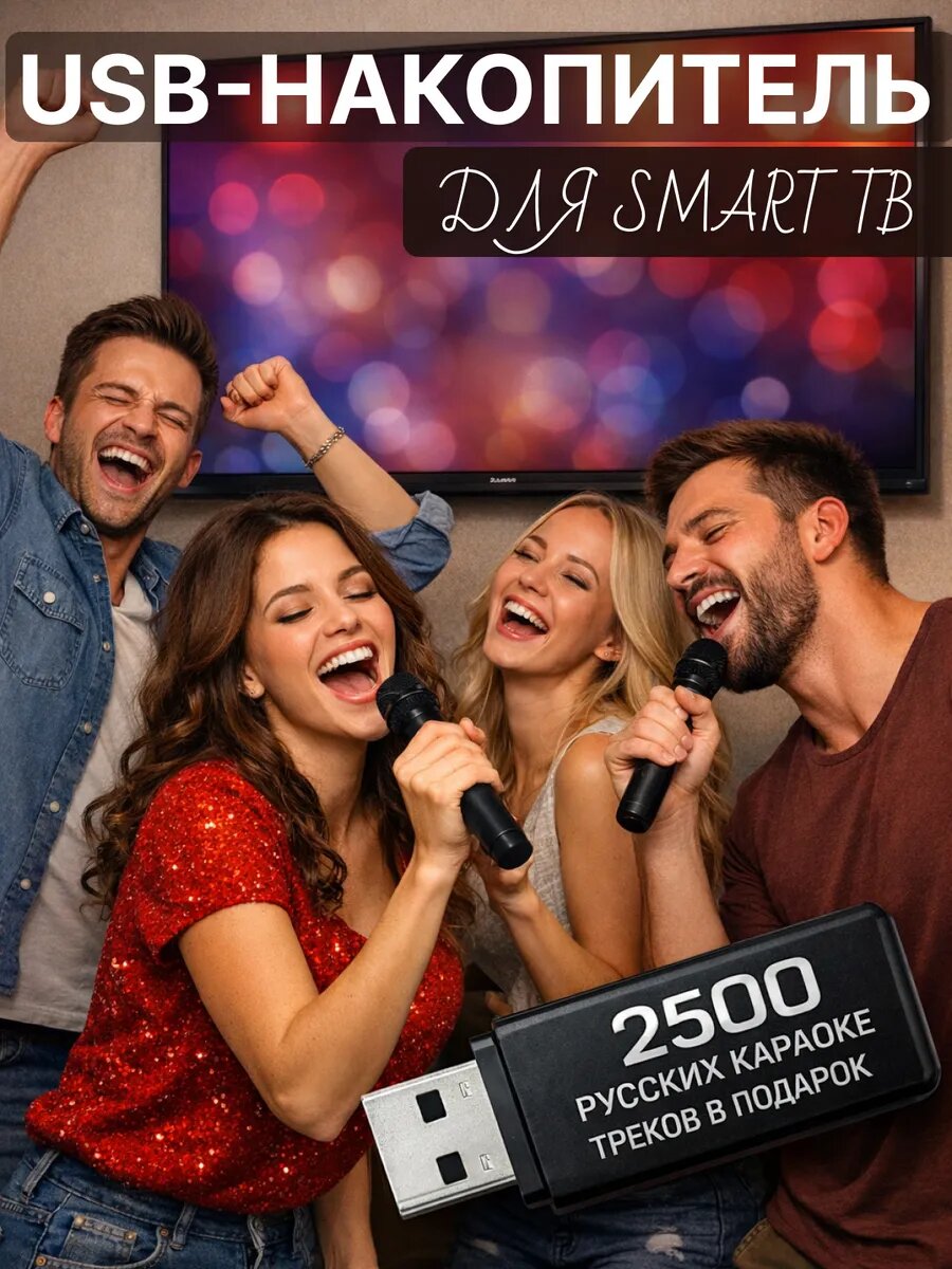 Флешка USB 32GB для ТВ и караоке, для дома и вечеринок, без интернета