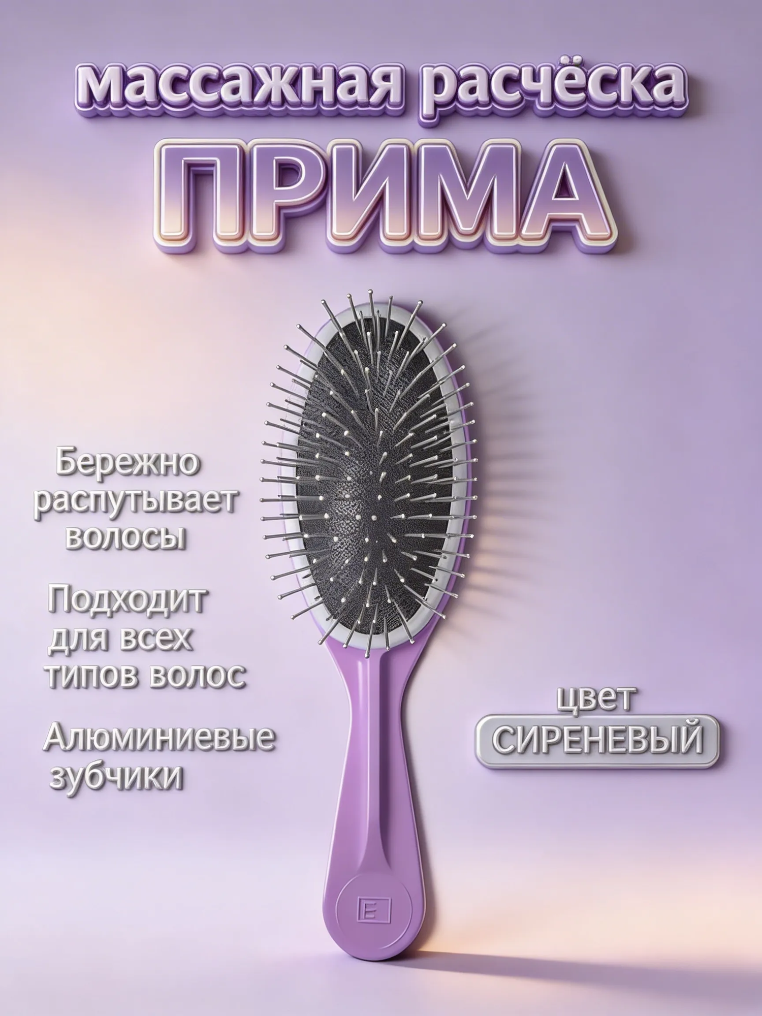 Расческа УкупрПласт "Прима", для нарощенных и вьющихся волос, массажная, сиреневая