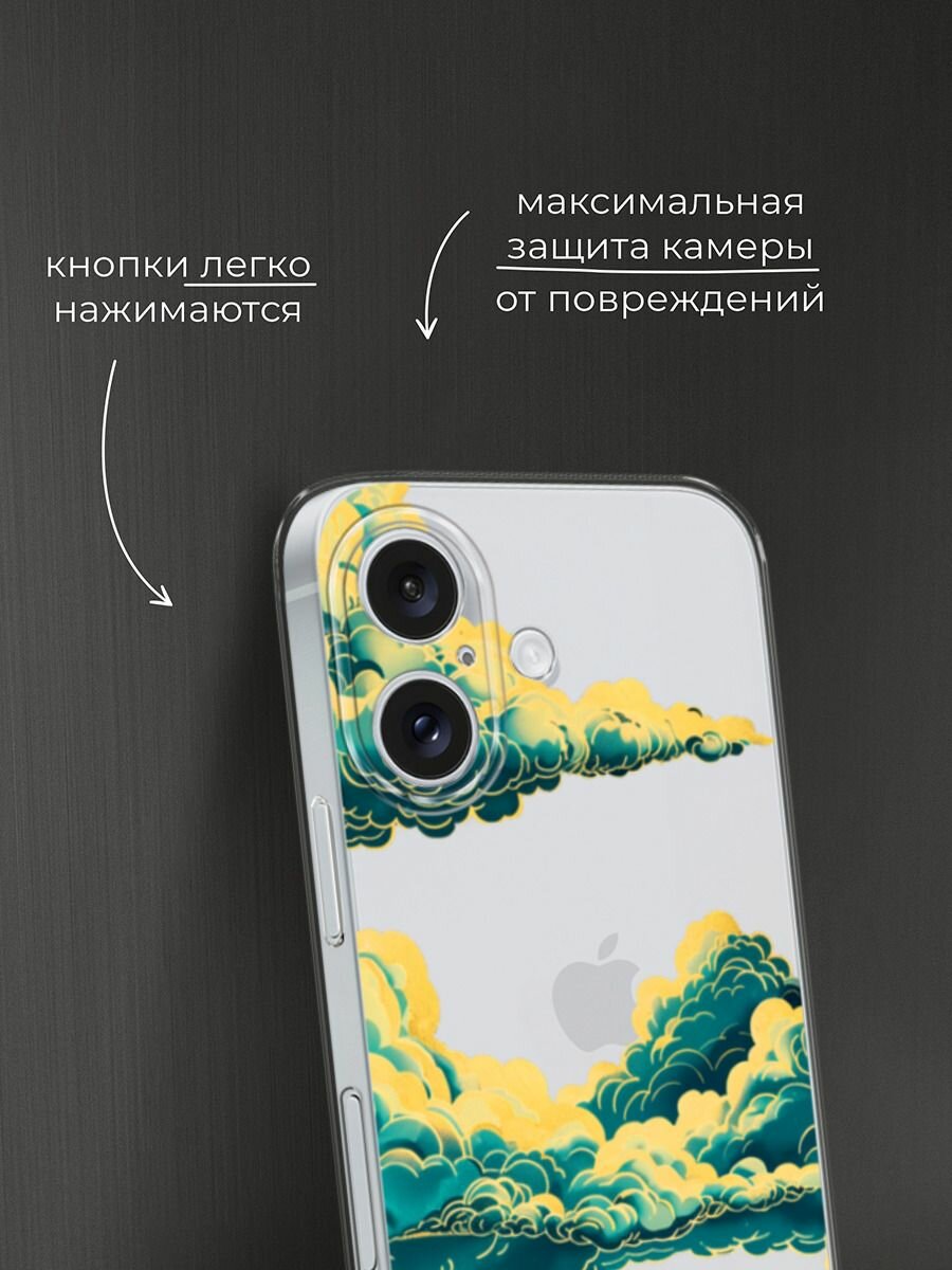 Чехол на Apple iPhone 16 / Айфон 16 с принтом Облака и космос, прозрачный — фото 1
