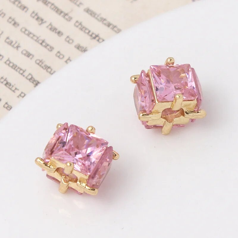 Латунные квадратные бусины BenS с кубическим цирконием 7/9/10 мм 10mgold pink