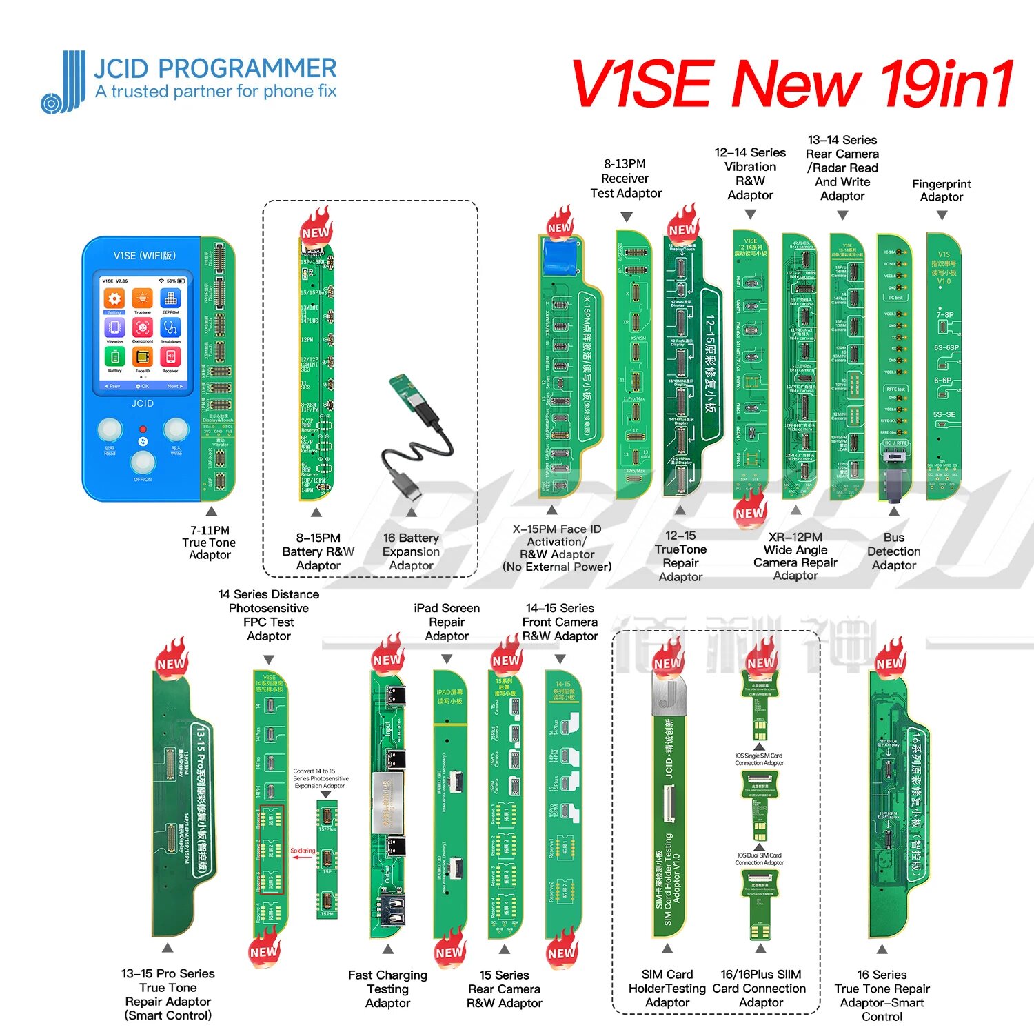 JC V1SE программатор iPhone 11-16, 19in1, new V1SE