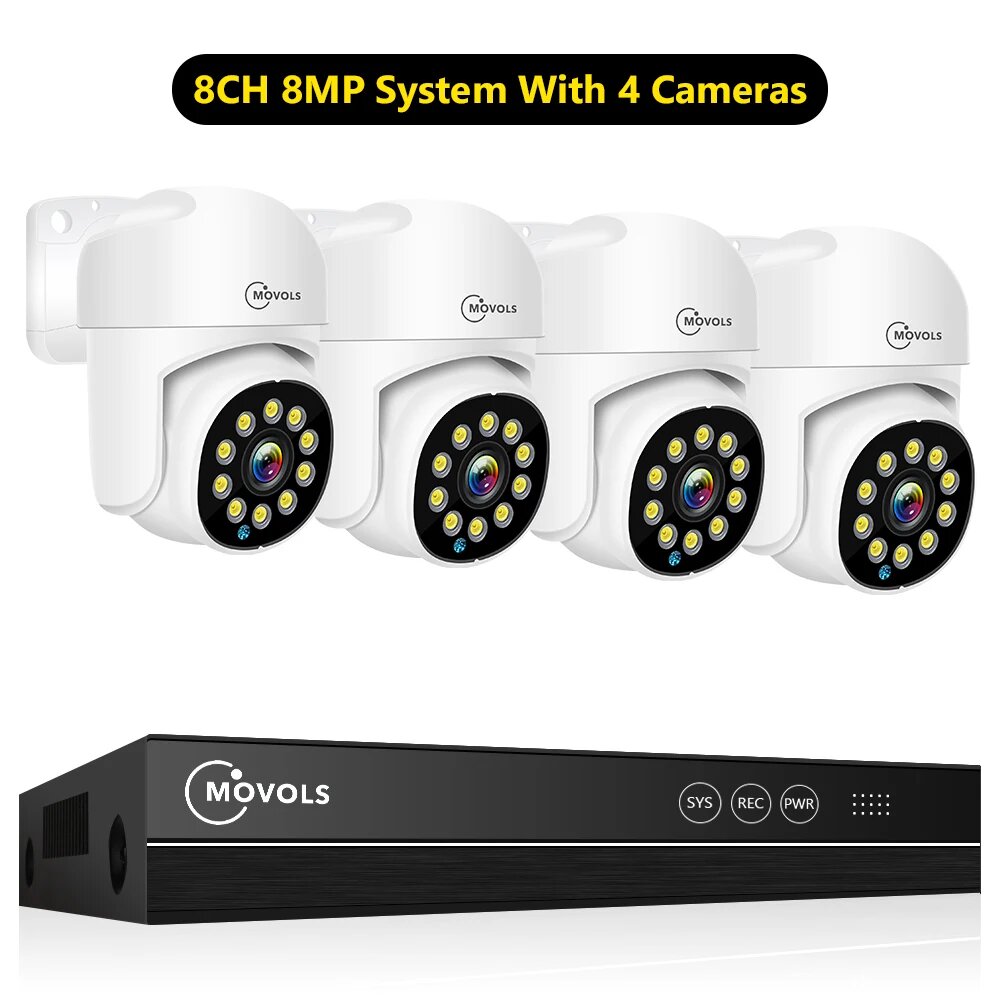 Система наблюдения Movols 4K XMEYE POE 8MP 5MP с двусторонним аудио, PTZ-камера CCTV POE AI безопасности, набор видеонаблюдения 8-канальный P2P NVR