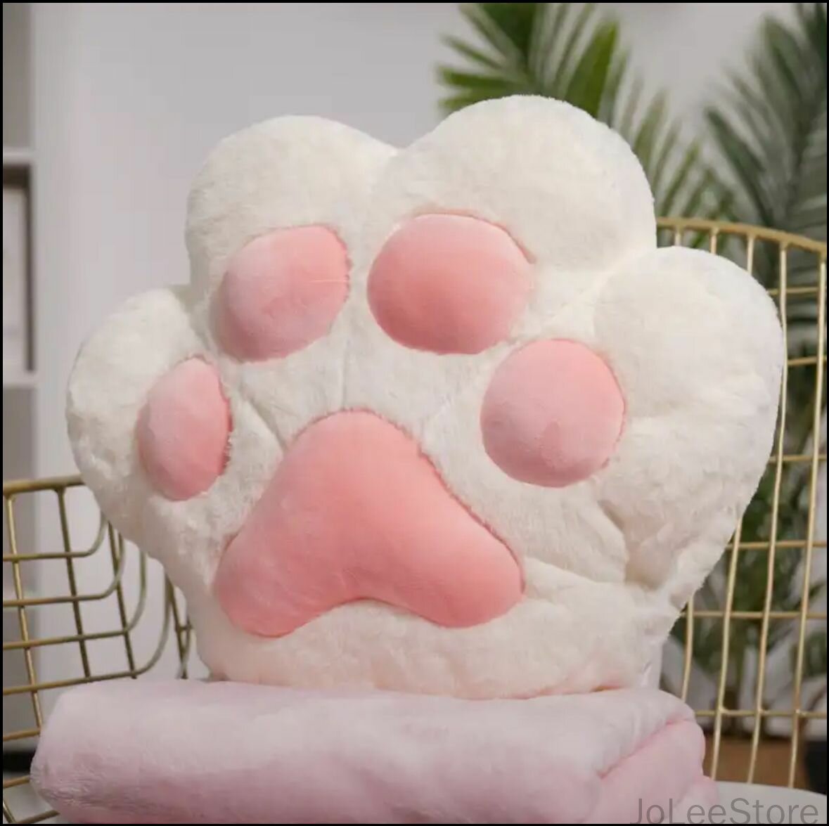 Мягкая игрушка подушка Кошачья лапка с пледом, белая