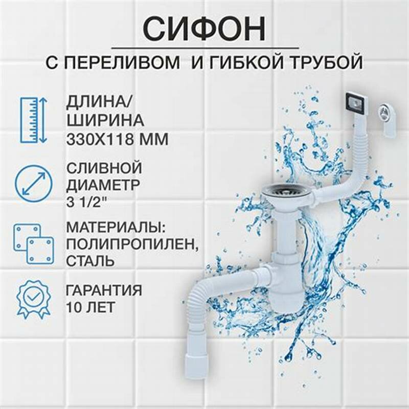 АНИ «Грот». Сифон 1½" × 40 с отводом стиральной машины и гибкой трубой 40 × 50
