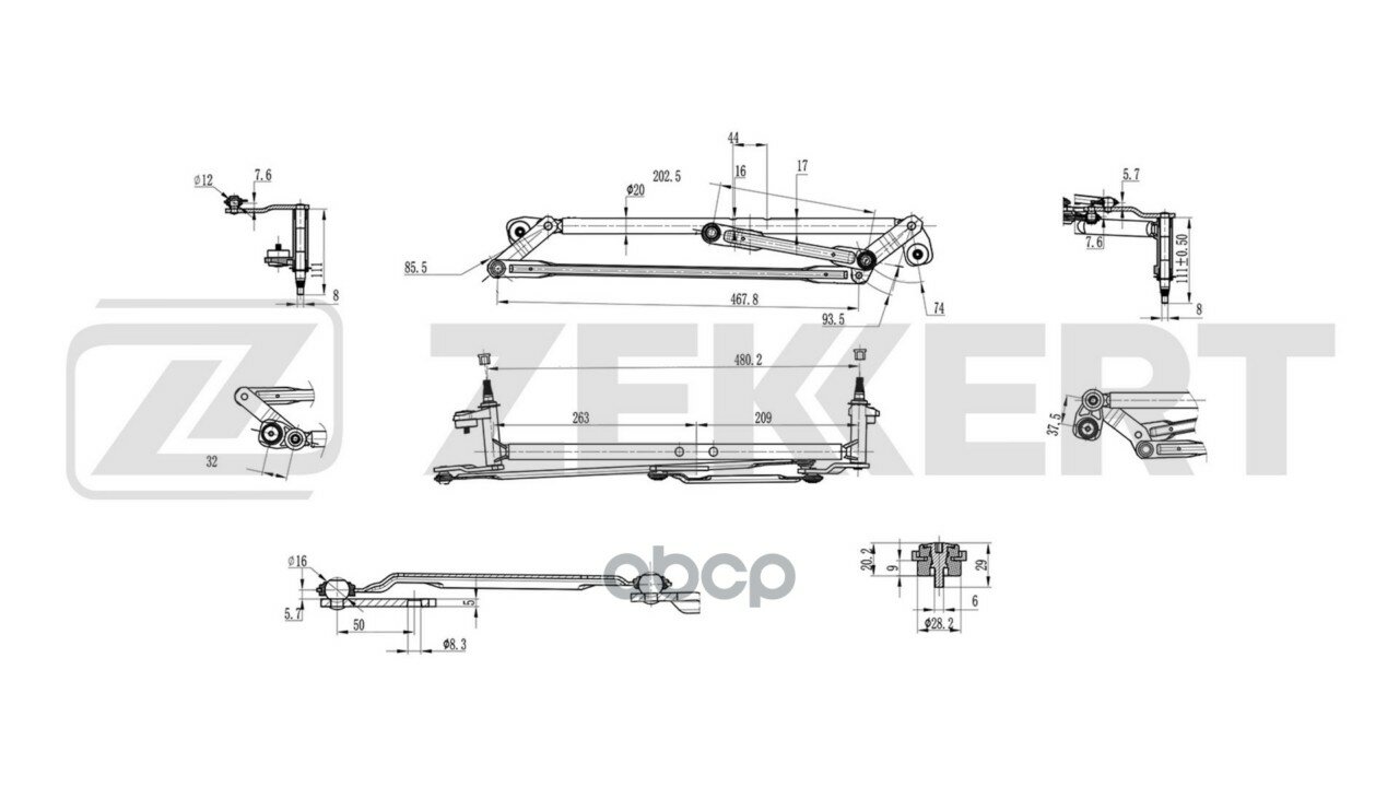 Трапеция стеклоочистителя VW Golf V VI 03- Jetta III 04- Scirocco III 08- Eos 06- Zekkert арт. ws-3023