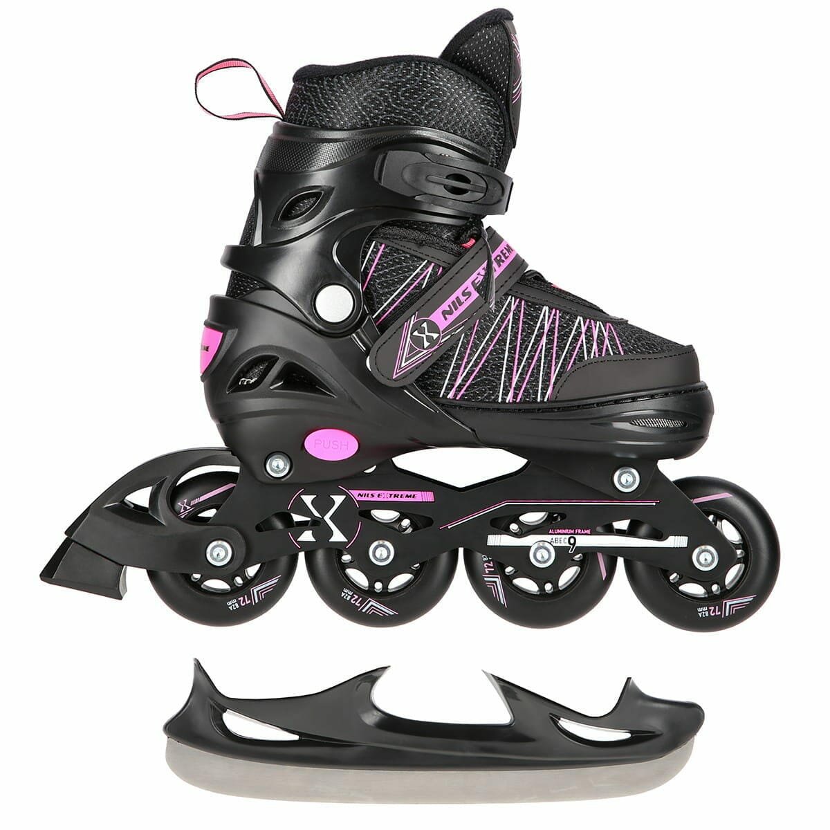 DECATHLON детские конькобежные ролики Nils Extreme NH11912, черный/розовый, размер 39/42