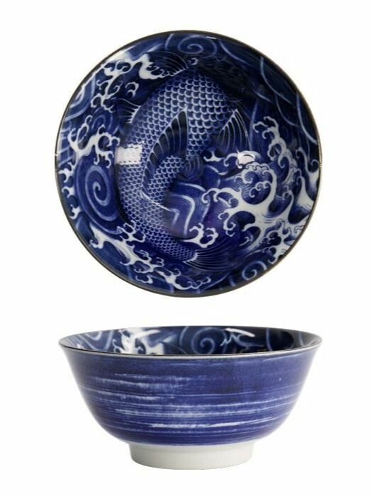 Салатник фарфоровый TOKYO DESIGN Japonism Carp, 500 мл, 14,7 см, синий/белый