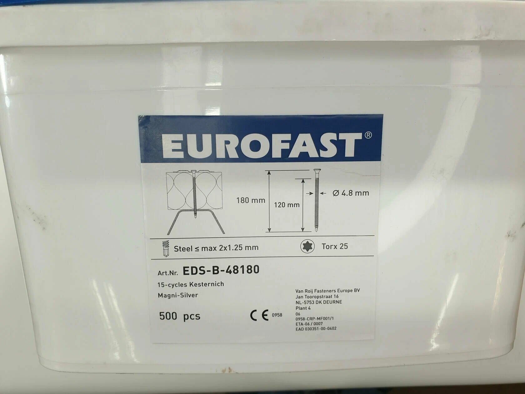 Саморез для сэндвич панелей шлиц Torx (TX-25) 4.8x180 (500 pcs) EUROFAST, Германия