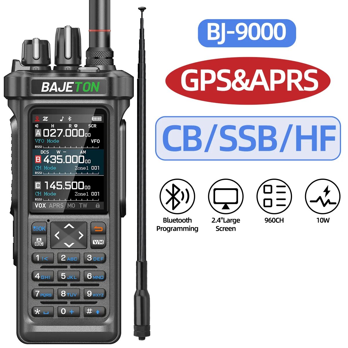 Радиостанции BAJETON BJ-9000 с GPS, APRS, передатчик на 27 МГц, 50 км, Bluetooth, программирование через телефон, заряжаемые рации CB и аматурские RT-950PRO