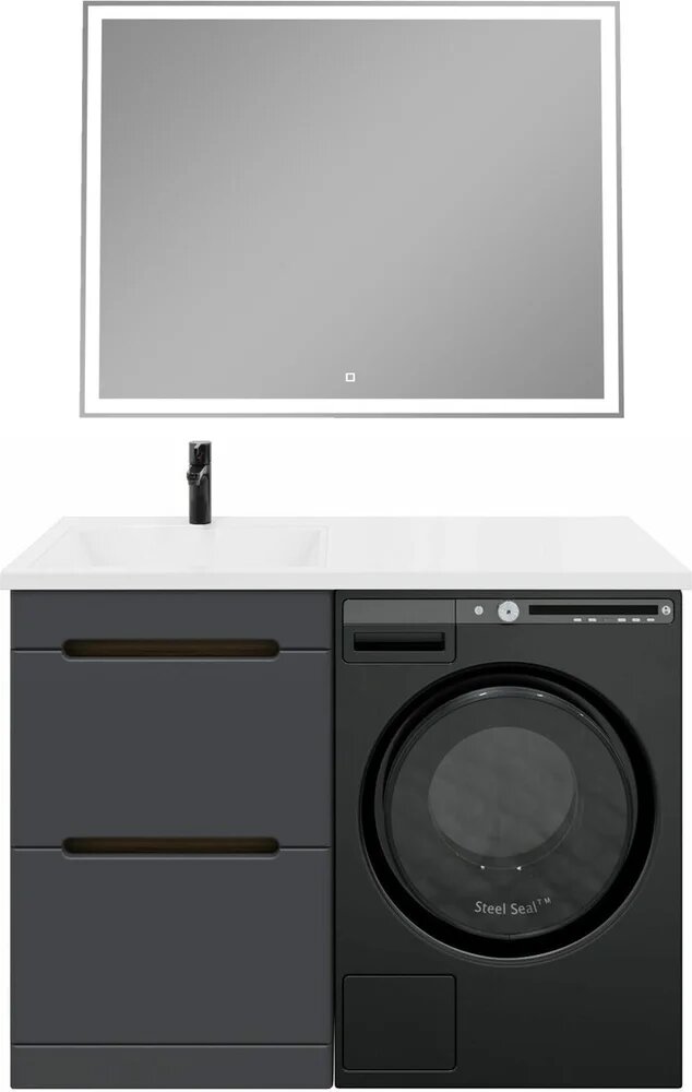 Мебель для ванной комнаты SanStar Darko 110 L под стиральную машину дуб вотан, графит софт, раковина Даллас