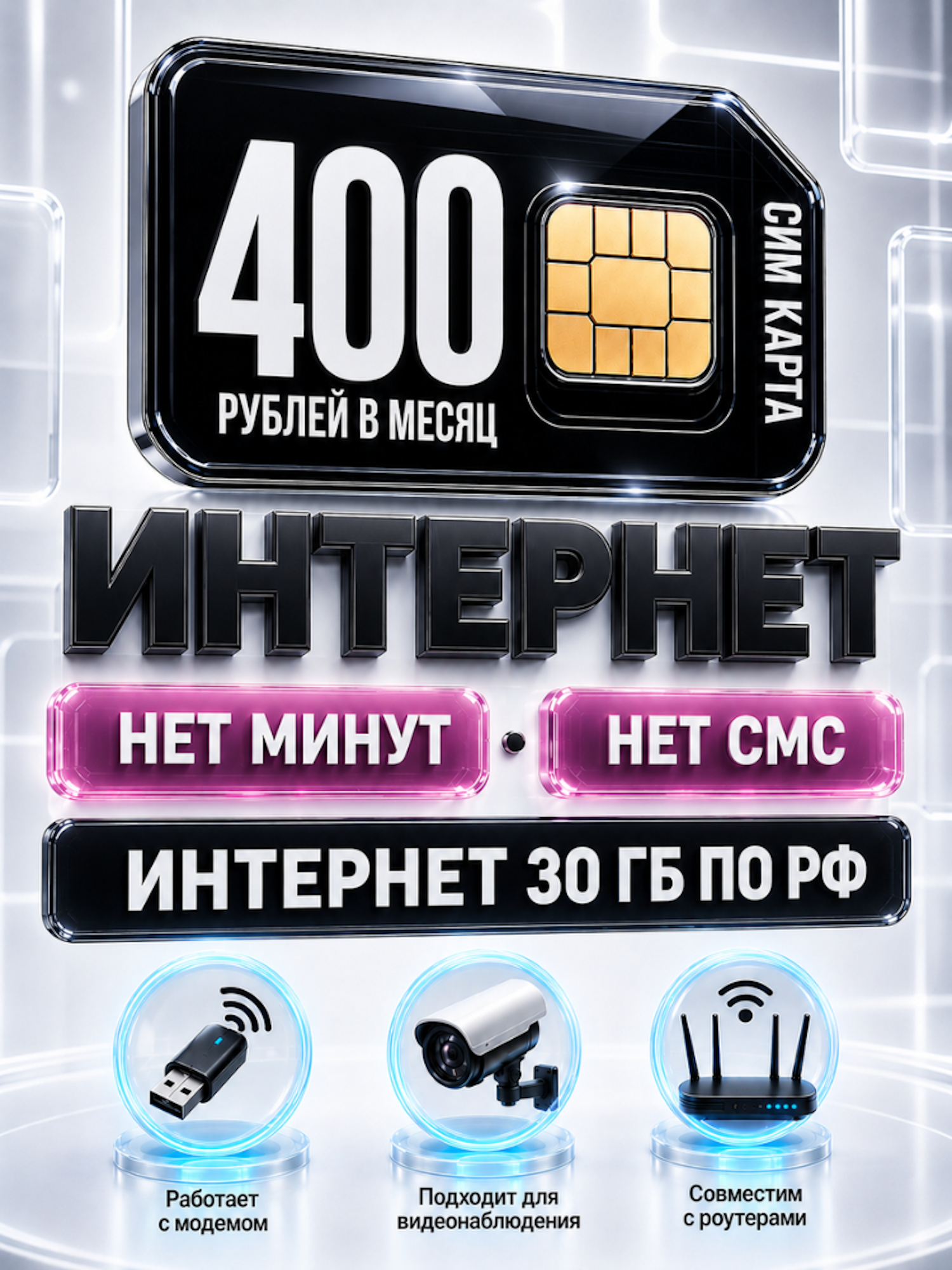 Сим карта Безлимитный интернет - тариф 400 рублей в месяц 30 ГБ по РФ для мобильных модемов и роутеров 4G LTE YDVATV2