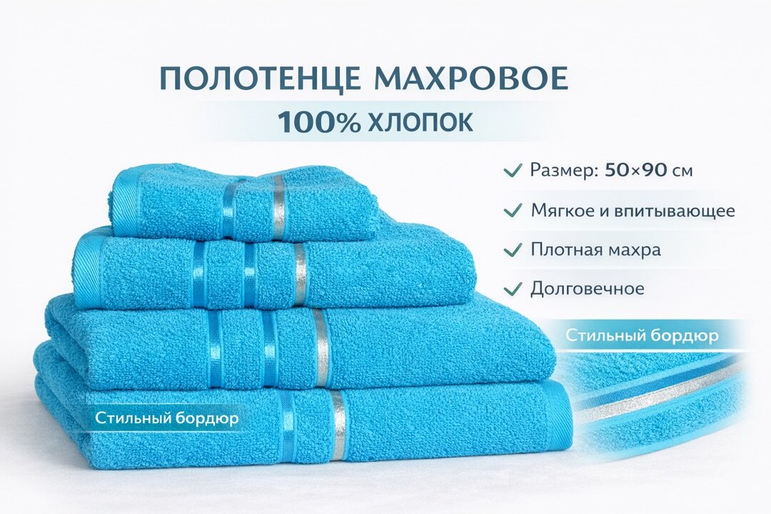 Полотенце махровое F&H Флёш, 70х140см, бирюзовый
