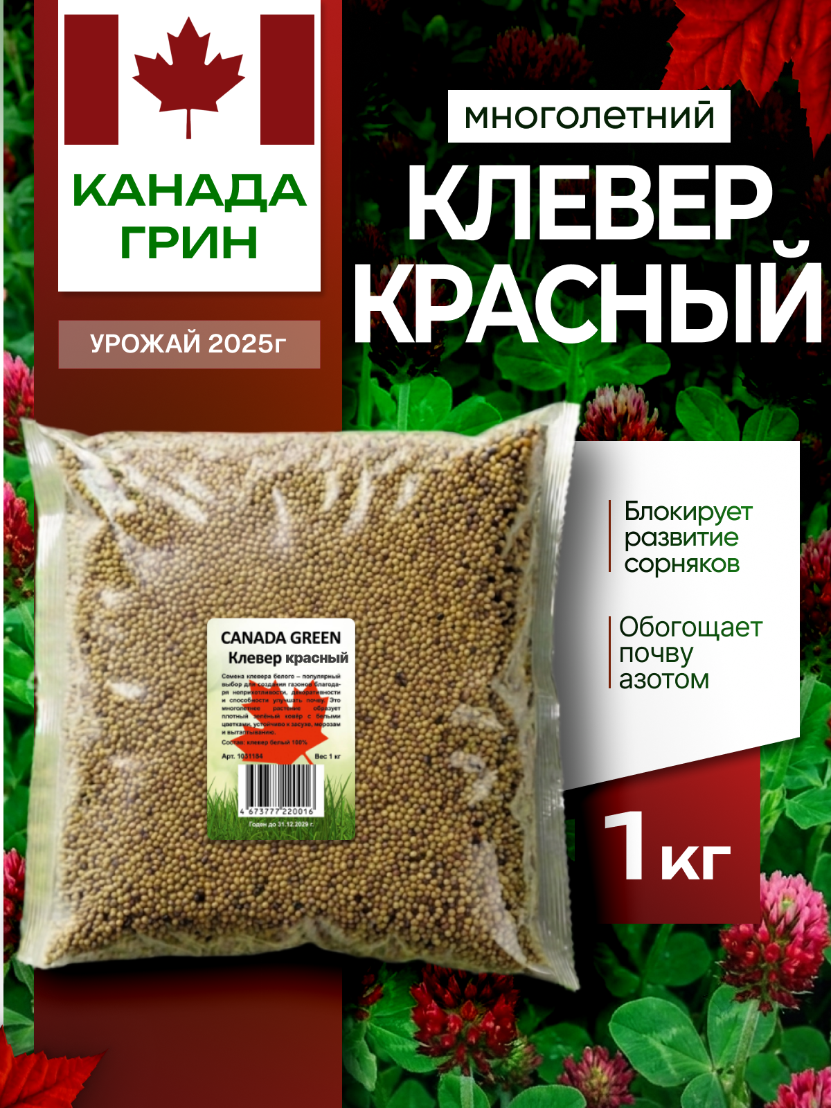 Клевер красный семена 1кг, сидерат