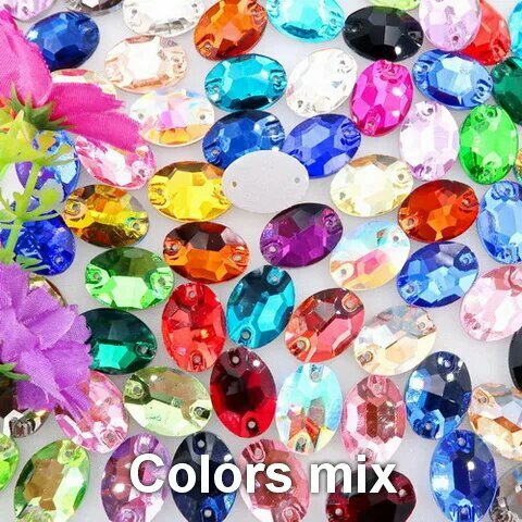 Стразы SNCRYSTAL овальные стеклянные 6 размеров 10x14mm 20pcs, A26 Colors mix
