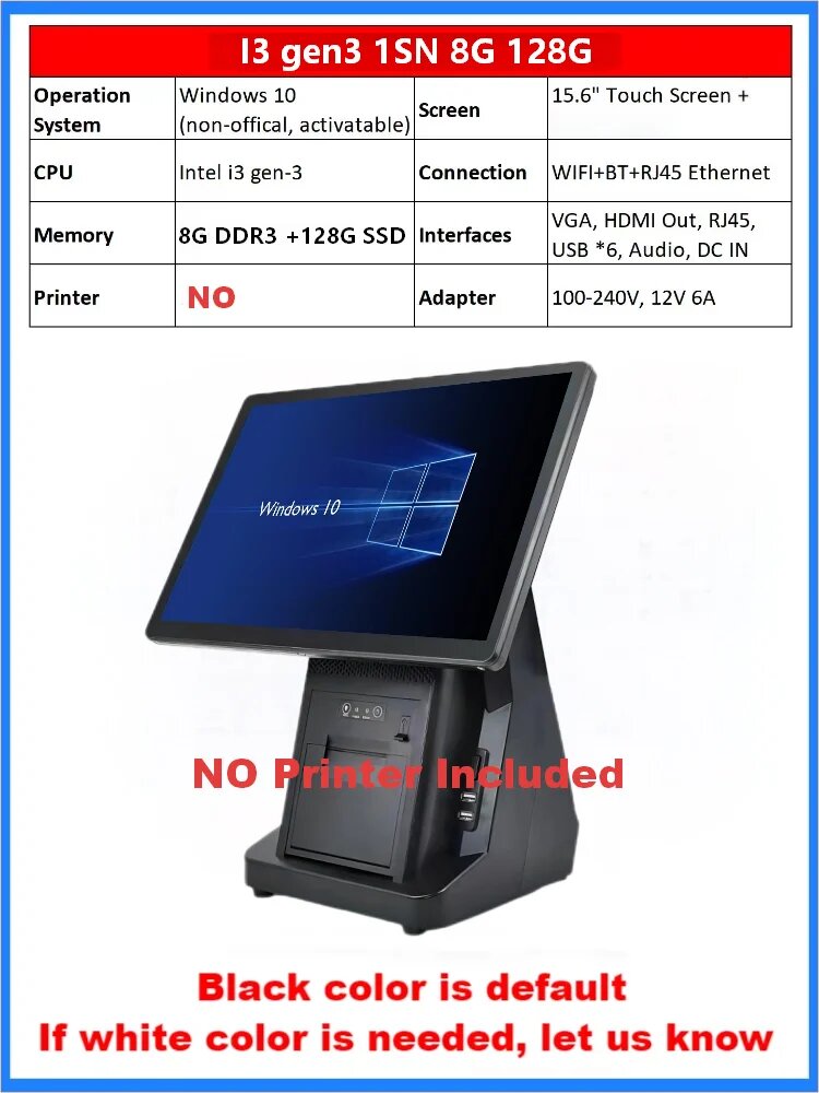 15,6-дюймовая система POS под Windows i3 i5 i7 Win10 Win11 с сенсорным экраном Кассовый аппарат Термопринтер 58/80 мм Терминал POS для ресторанов