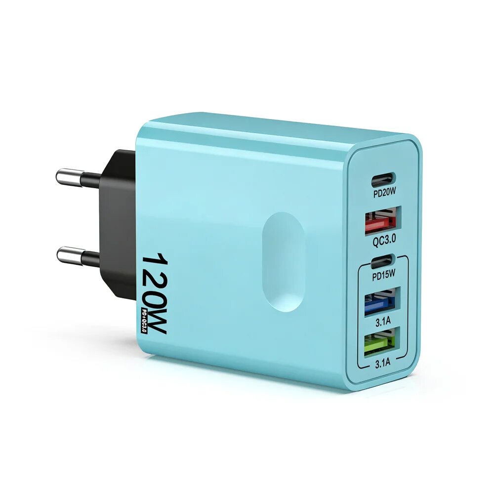 5-портовое зарядное устройство 120 Вт, USB PD, быстрое зарядное устройство, адаптер для быстрой зарядки, настенный адаптер для iPhone, Samsung, Xiaomi, Huawei, адаптер с разъемом Type-C, вилки EU/US/UK.