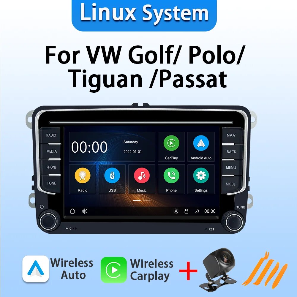 Linux System 7-дюймовый универсальный автомобильный радиоприемник для Volkswagen VW Passat B6 B7 T5 Tiguan Touran GOLF POLO Wireless CarPlay Android Auto