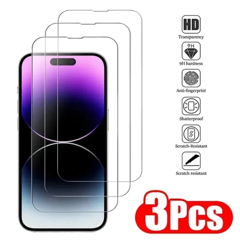 5-3 шт. прозрачное защитное стекло HD для iPhone 16, 15, 14, 11, 12, 13, 17 Pro Max, защитное стекло для iPhone 15, 16 Plus, XR, X, XS MAX