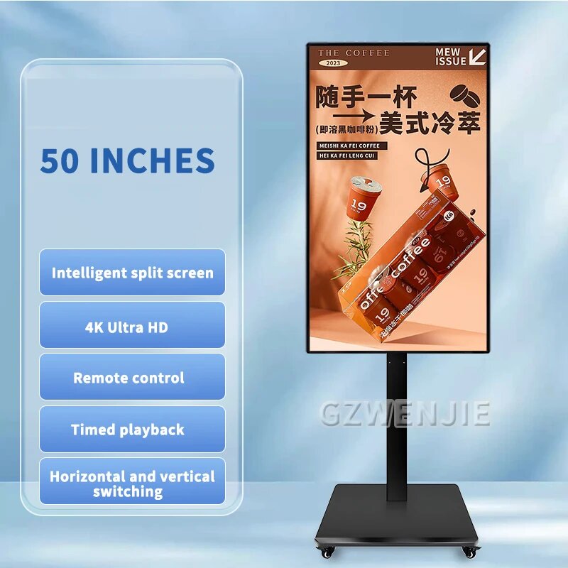 43-дюймовый портативный цифровой плакат LCD смарт-индoor мобильный рекламный плеер экран дисплейная доска цифровая вывеска для рекламы Hop