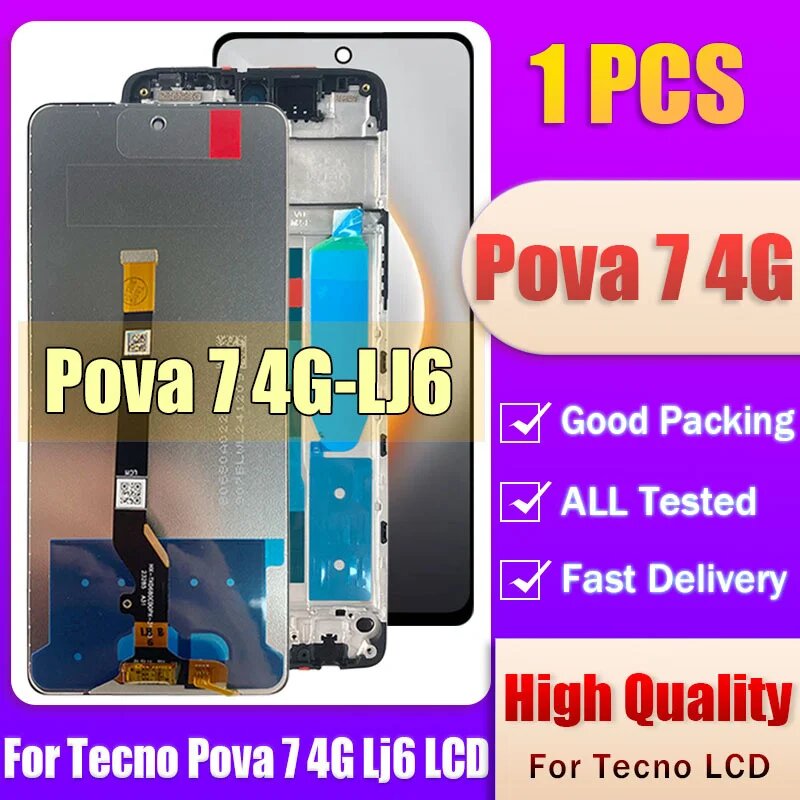 Оригинальный ЖК-дисплей 6,78 дюйма для Tecno Pova 7 4G LJ6 с рамкой, сенсорный экран, Black No Frame