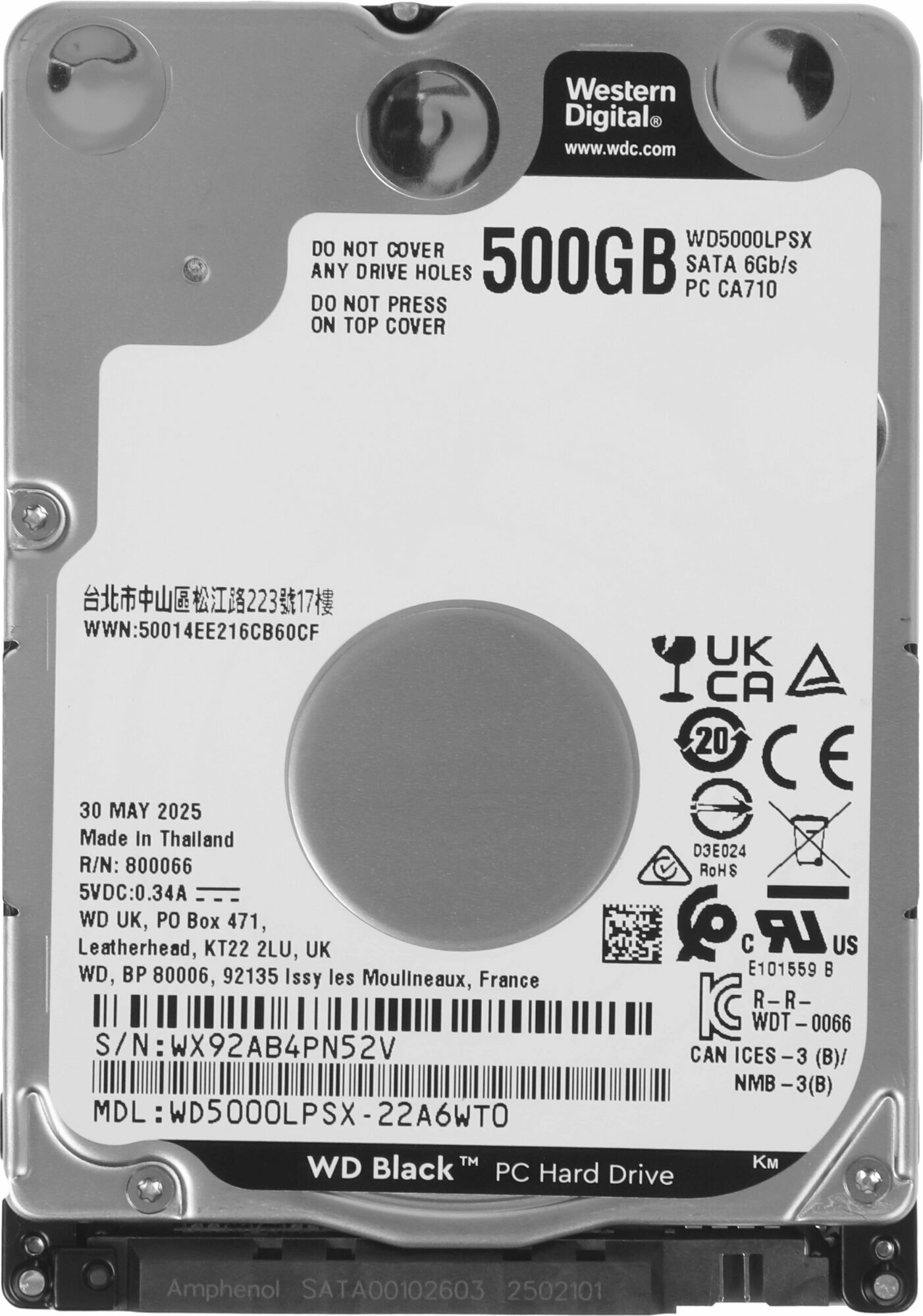 Жесткий диск WD SATA-III 500Gb WD5000LPSX Notebook Black (7200rpm) 64Mb 2.5