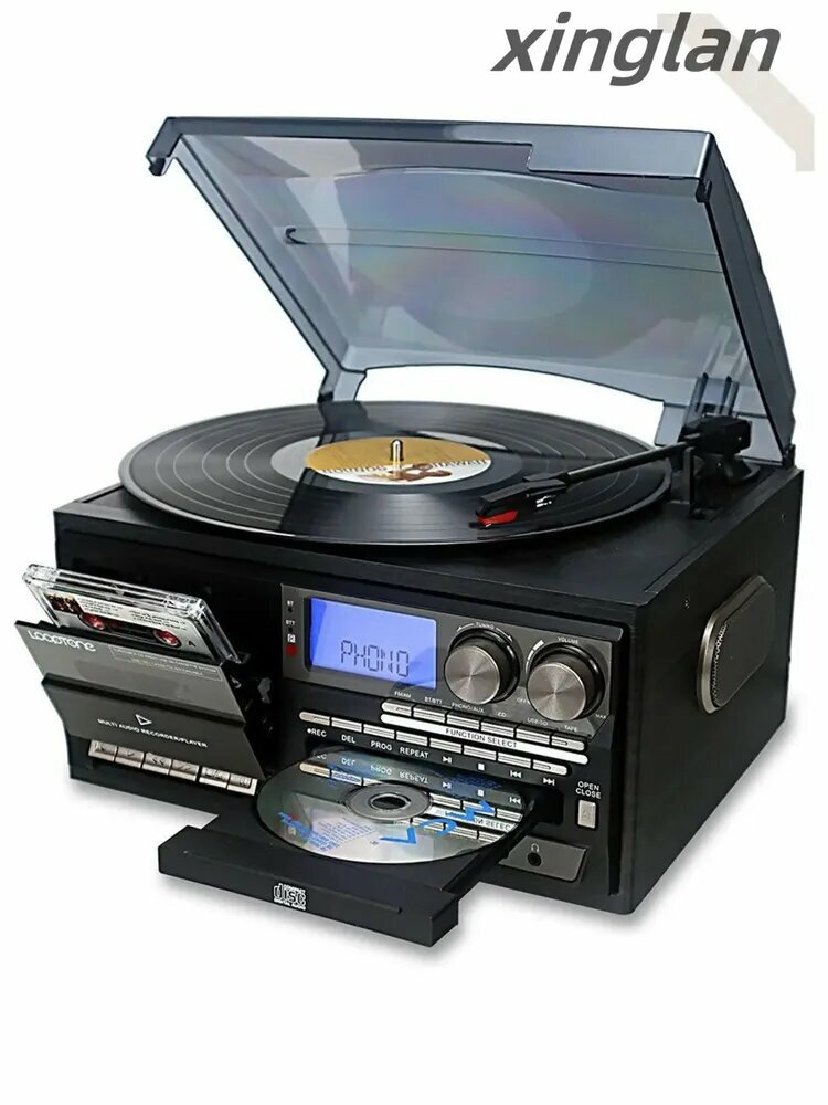 LoopTone Виниловый проигрыватель 10 в 1 3 скорости Bluetooth ретро CD кассета радио AM FM USB Aux In RCA xinglan