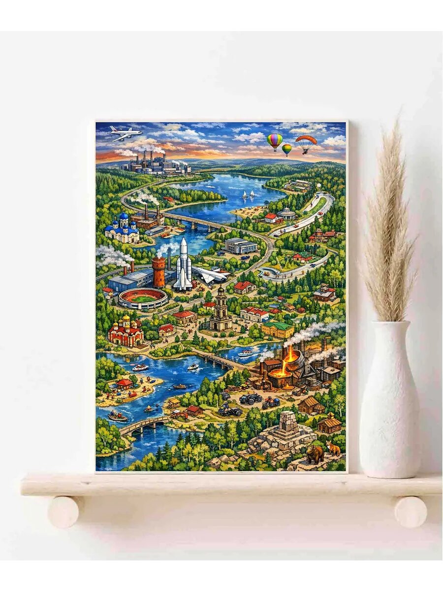 Верхняя Салда, Россия, Fantasy MapКарта, Плакат 30x42см