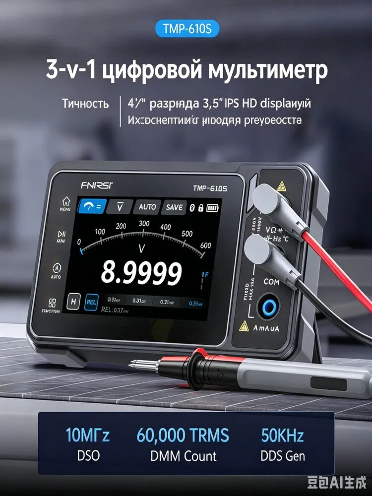 FNIRSI TMP-610S Мультиметр + портативный осциллограф + генератор сигналов 4 в 1 для электрика