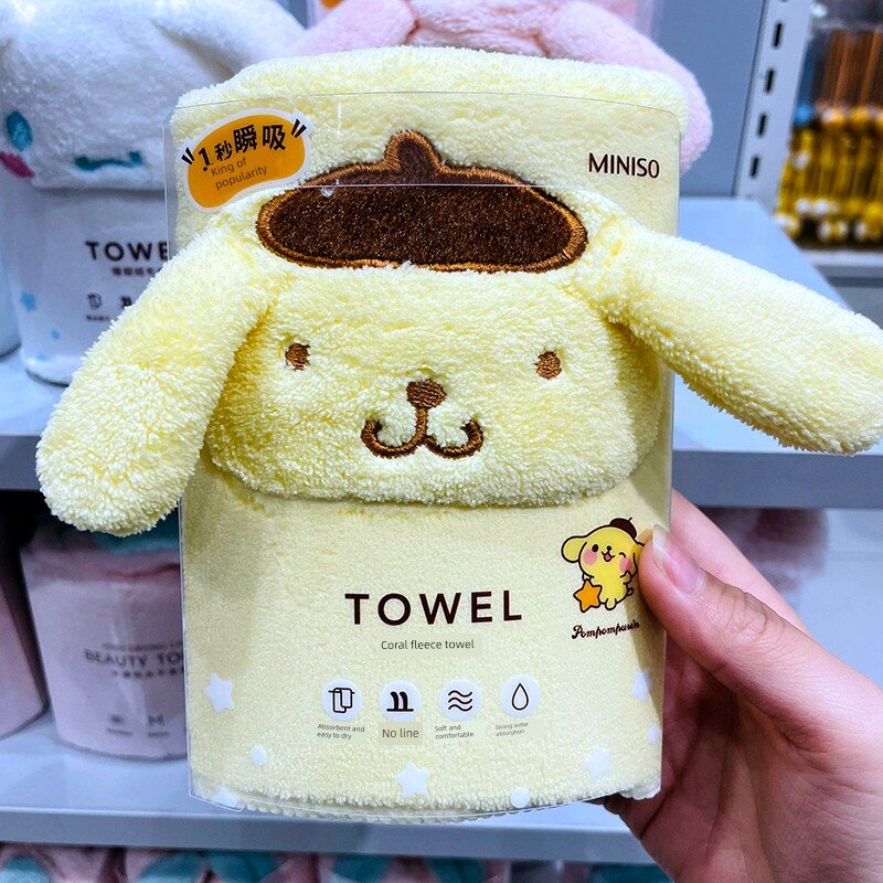 Полотенце Miniso Sanrio Cinnamoroll My Melody из кораллового флиса, быстросохнущее, с высокой впитываемостью, мягкое.