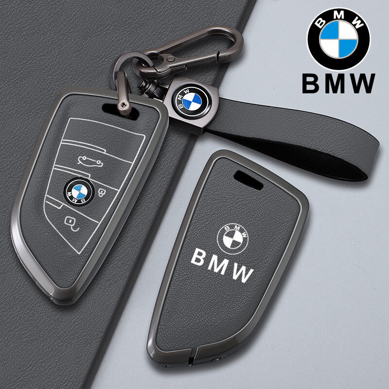 Кейс для ключа BMW с 3-кнопочным дизайном в премиум сером цвете и круглым застежкой, совместимый с моделями 5 серии