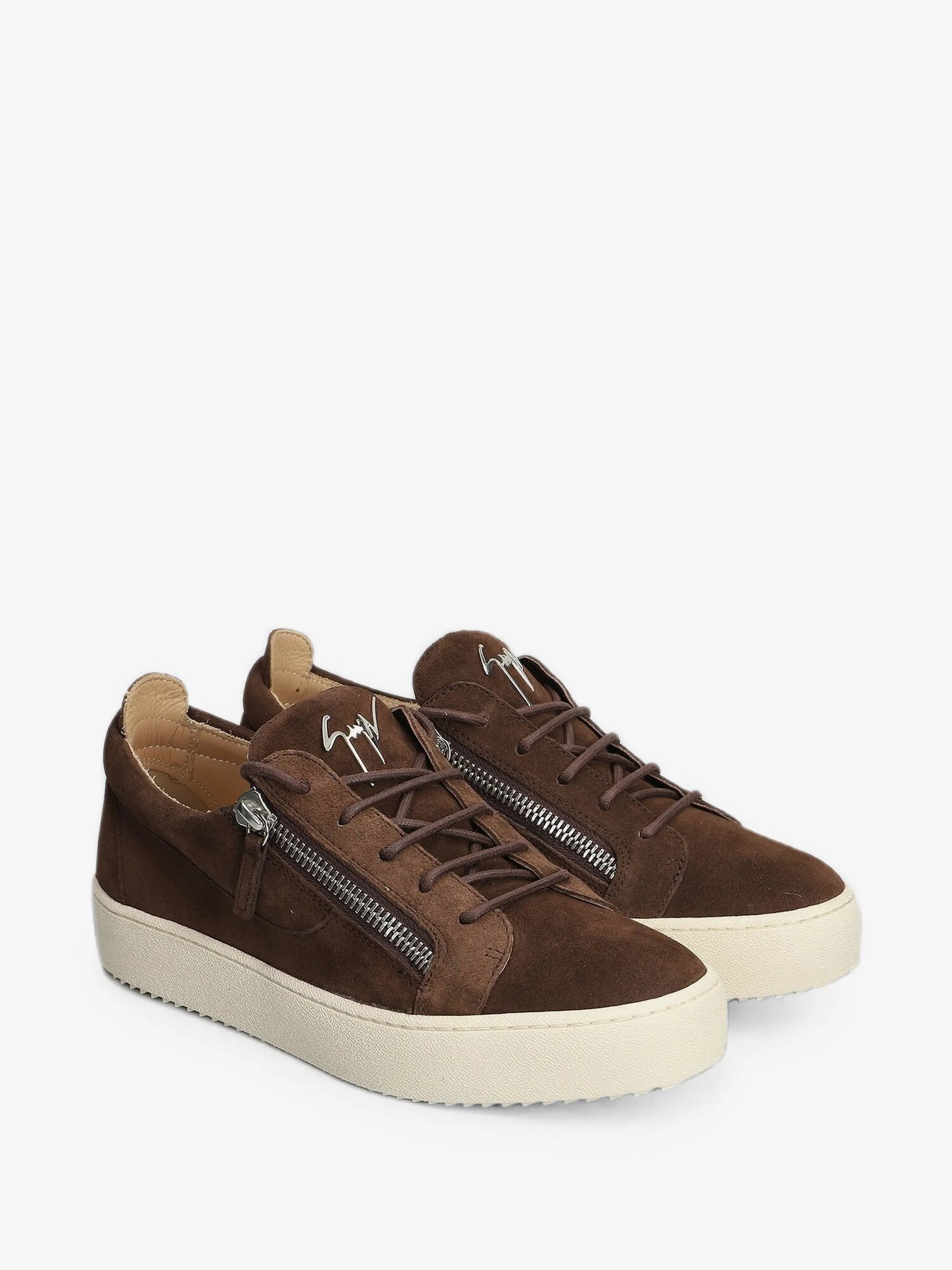 Кроссовки Giuseppe Zanotti Side-zip suede sneakers, размер 43 EU, brown — фото 1
