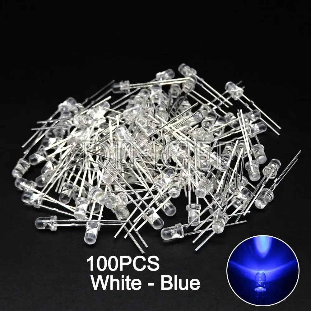 100шт Светодиоды 3мм/5мм White-Blue