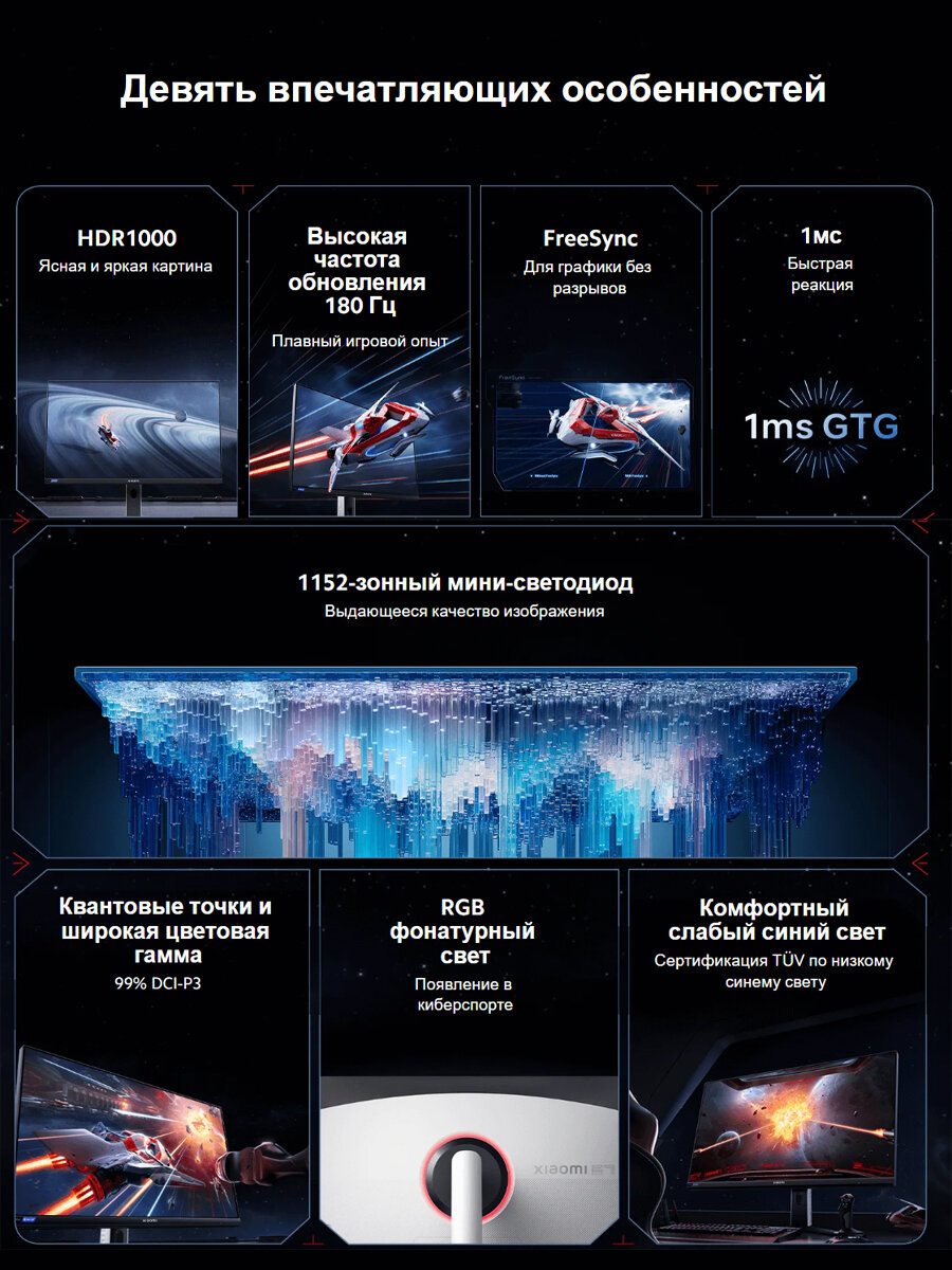Игровой монитор Xiaomi 27" Mini LED Gaming Monitor G Pro 27i EU версия,2K QHD,2560x1440, IPS, Черный