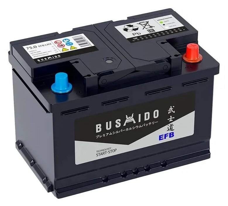 Аккумулятор автомобильный Bushido EFB 75 А/ч 720 А обр. пол. Евро авто (278x175x190) LN3