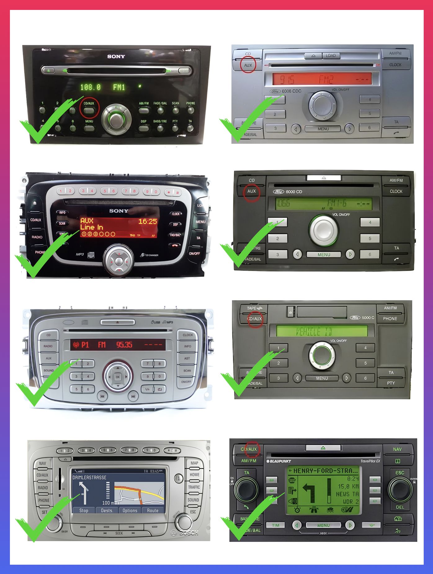 Bluetooth 5.0 AUX модуль с громкой связью для Ford Fiesta Mondeo 3/4 Focus 2 Kuga 1 Fusion Fiesta 5 Transit Galaxy C-Max S-Max Tourneo с микрофоном