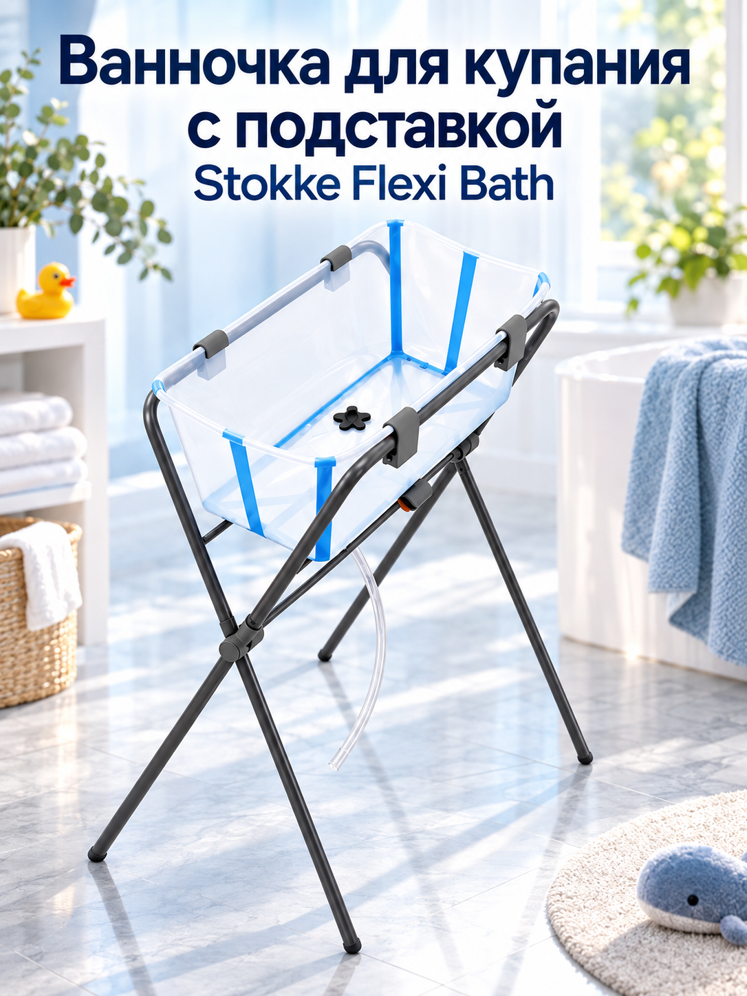 Складная ванночка для купания новорожденных Stokke Flexi Bath с подставкой Ocean Blue, голубой