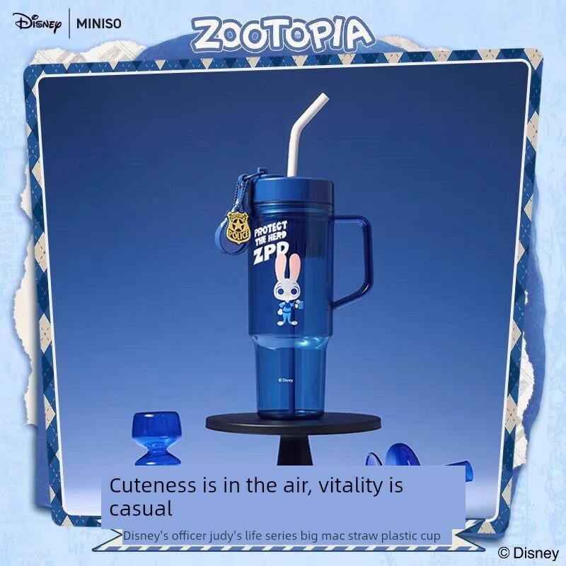 Пластиковый стакан Miniso Disney Judy's Police Life Series Jumbo с соломинкой, 1250 мл Стакан с трубочкой Judy Big Mac,
