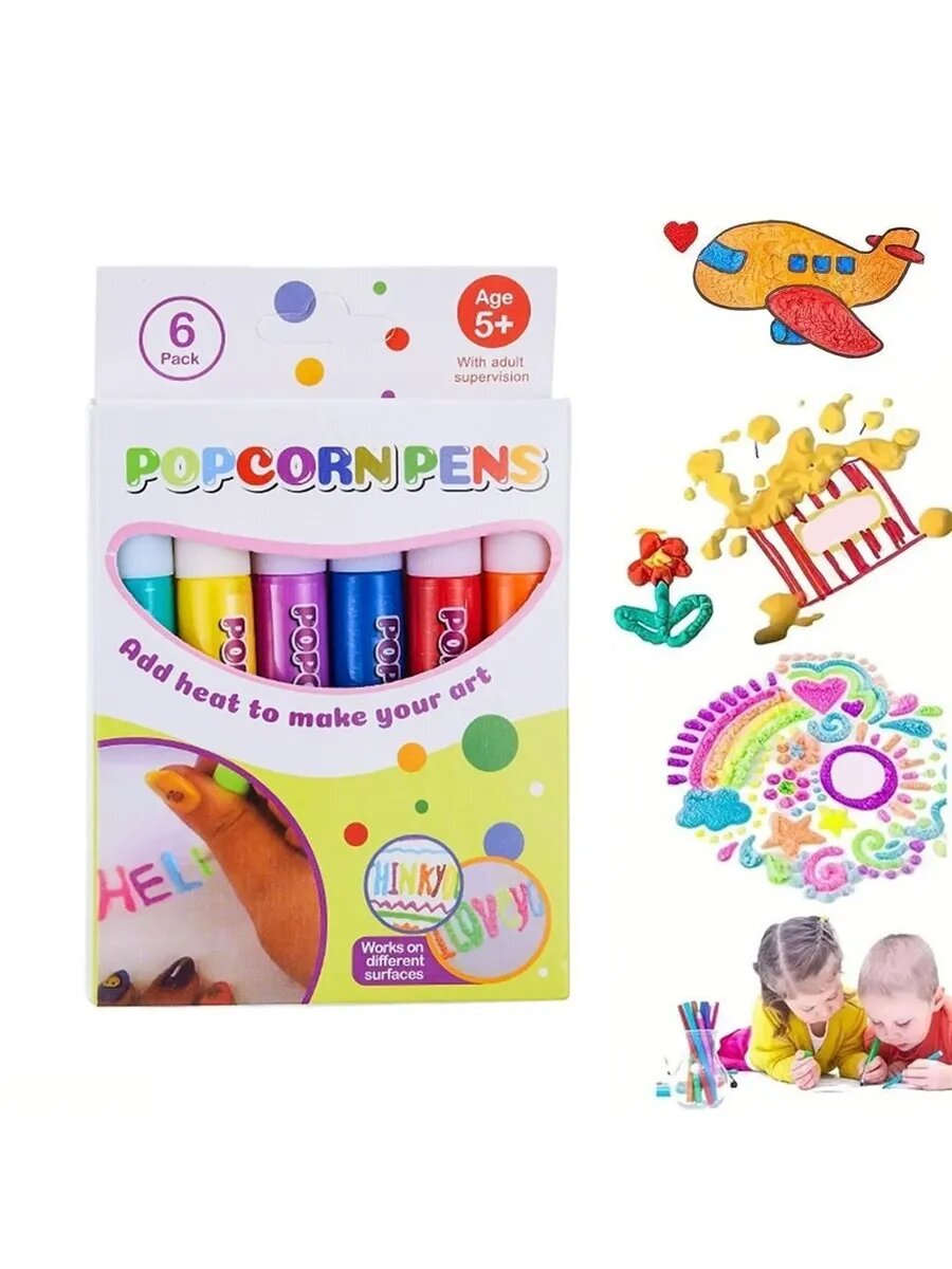 Popcorn Pens Набор 3D-ручек, 6 цветов, с эффектом попкорна