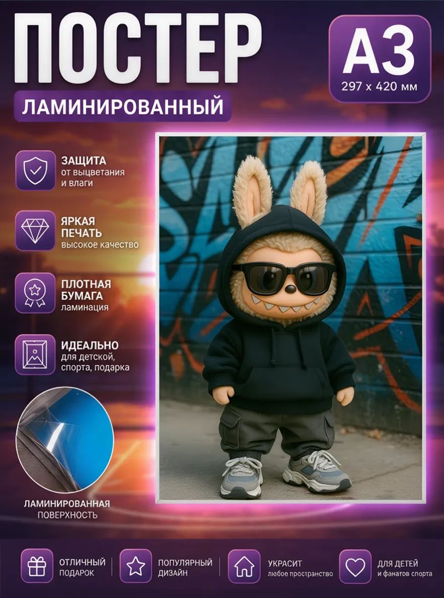 Постер ламинированный "Лабубу"