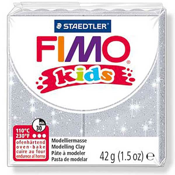 Полимерная глина Fimo Kids 8030-812 блестящий серебряный (glitter silver) 42 г, цена за 1 шт.
