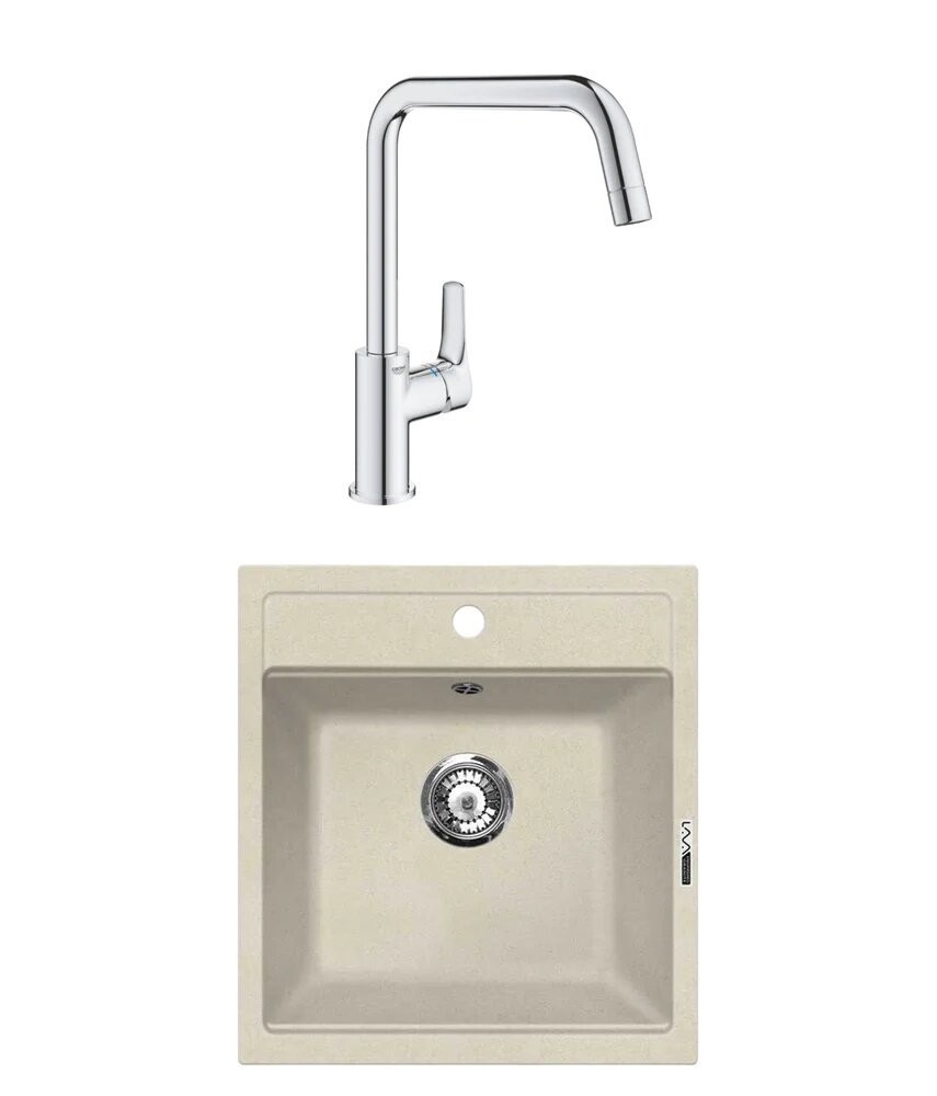 Комплект Мойка Lava Q1. CRE 46x50, crema, кварц / Смеситель Grohe Eurosmart 30567000 глянцевый хром