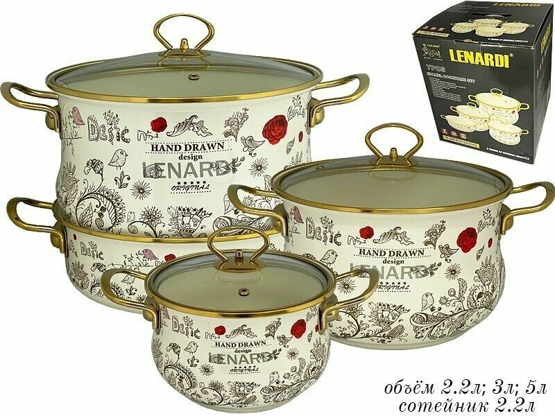 Набор посуды столовой / эмалированный, 7 предметов / Птичий Дворик, Lenardi