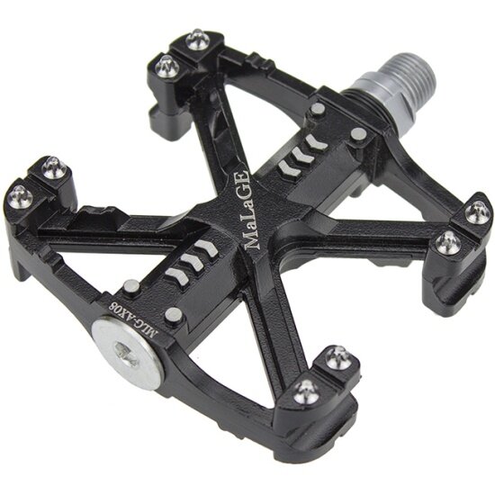 Педали для велосипеда Malage mlg-AX08 алюминиевые, 91х81х22мм, ось CrMo, 1 шариковый подшипник + 1 подшипник скольжения, сменные шипы, вес 360г чёрные, в торг. уп