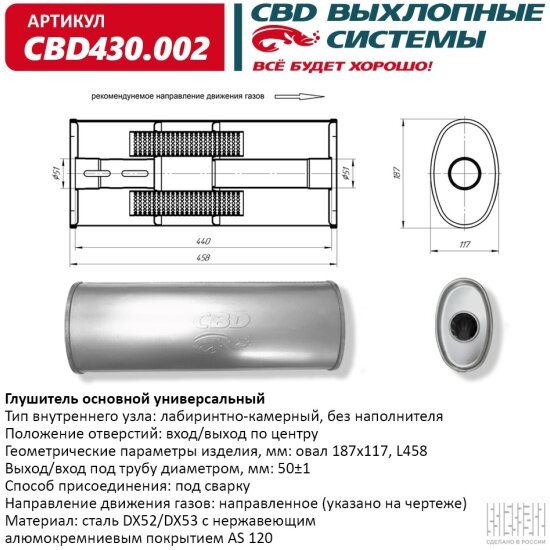 Глушитель основной Cbd универсальный, 430.002