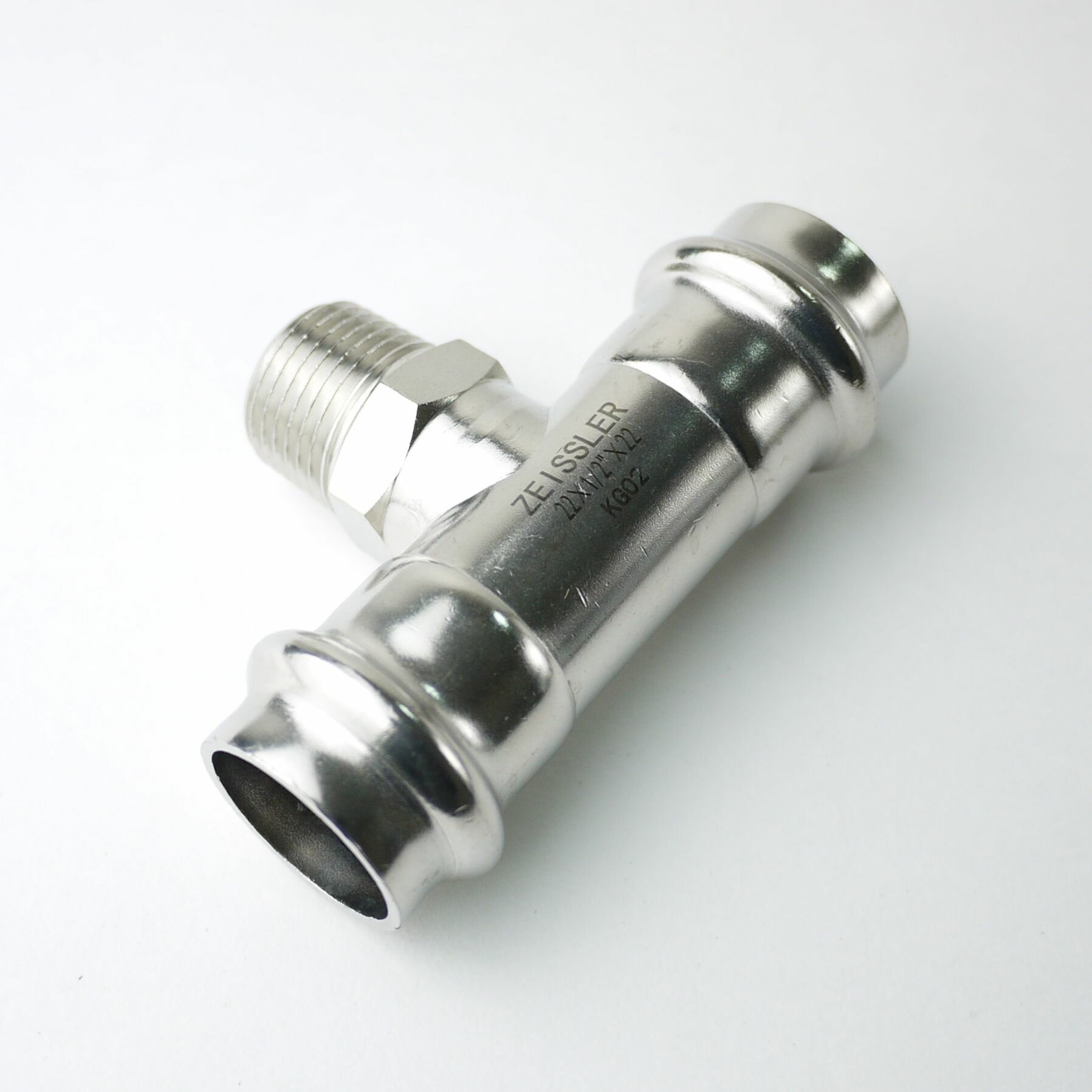 Пресс-тройник из нержавеющей стали с нар. резьбой 22х1/2"х22