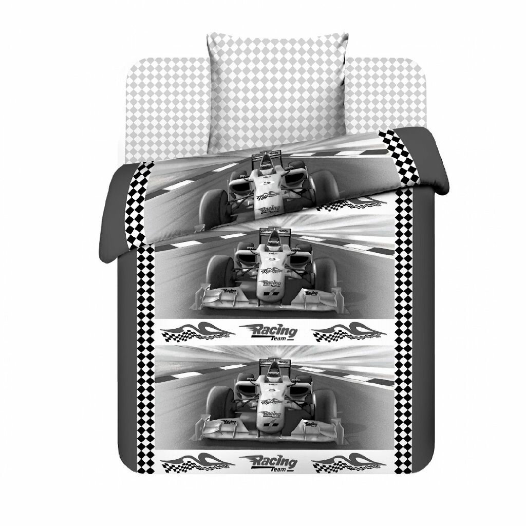 Комплект постельного белья Василиса "Автогонки", хлопок 100%, 1,5-спальный, серый